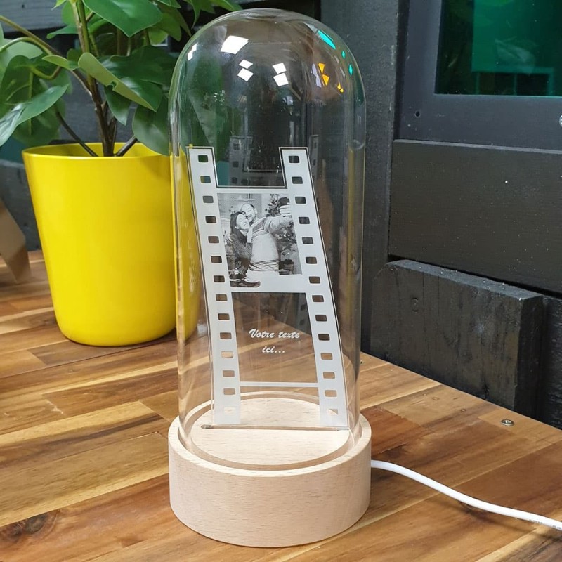 Lumină de noapte personalizată cu fotografie 3D cu bază din lemn cu LED ...